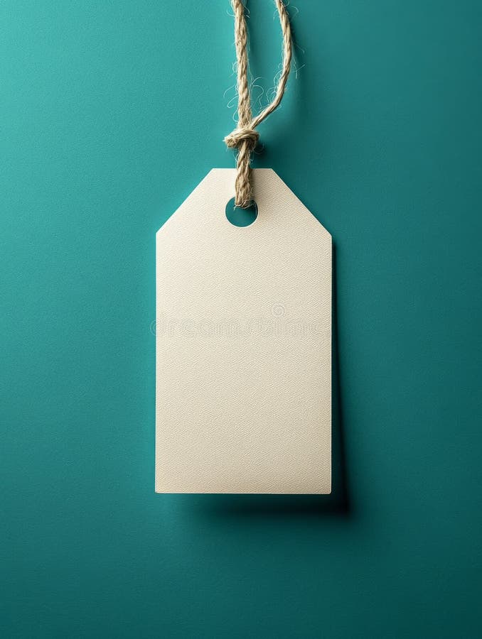 Blank Tag with String on a Teal Background for Branding or Pricing ...
