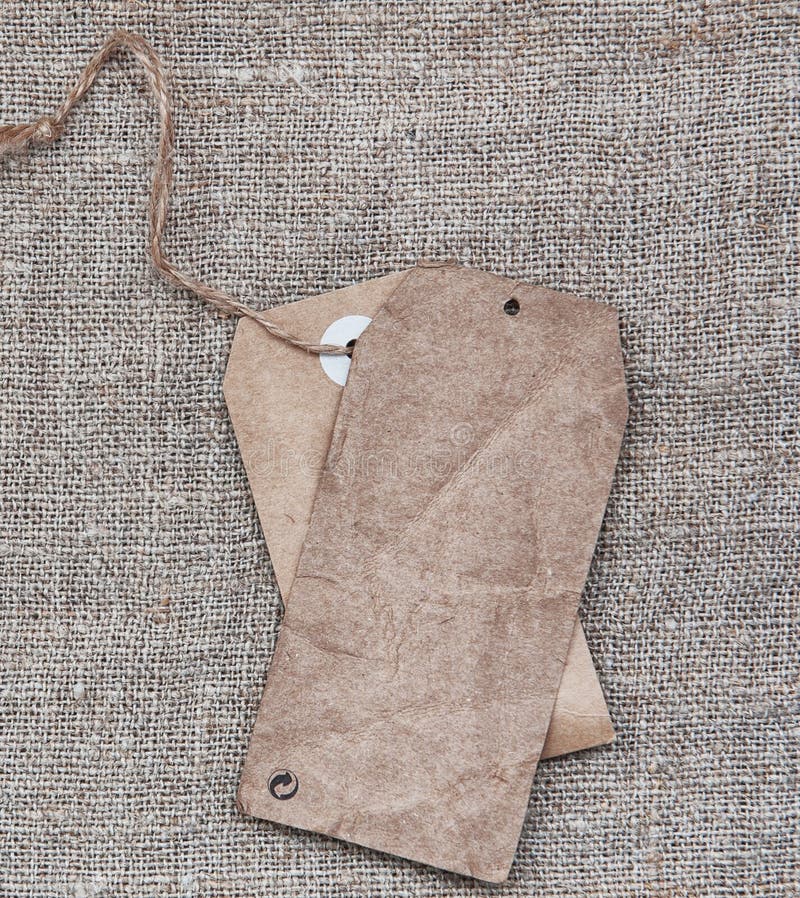 Blank Tag Retro Style on Burlap Texture Stock Image - Image of card ...