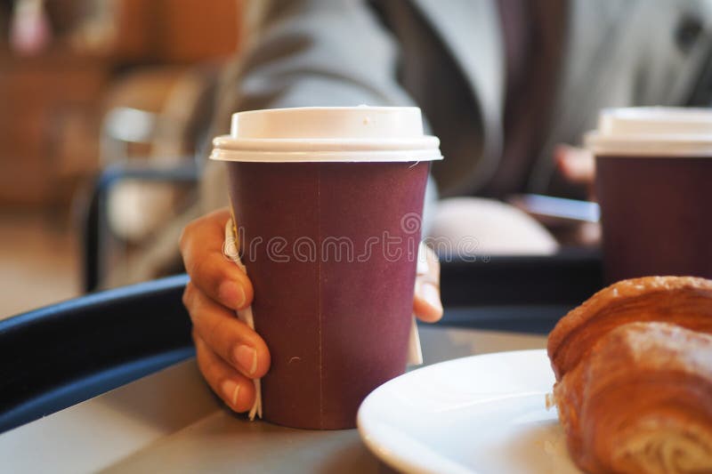 Blank Take Away Kraft Coffee Cup on Table , Stock Photo - Image of ...