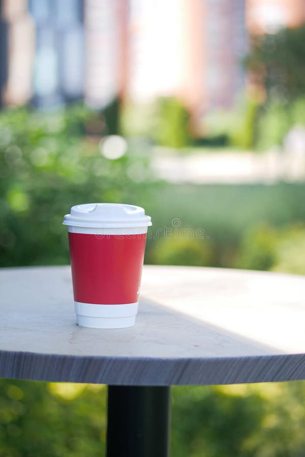Blank Take Away Kraft Coffee Cup on Table , Stock Photo - Image of ...