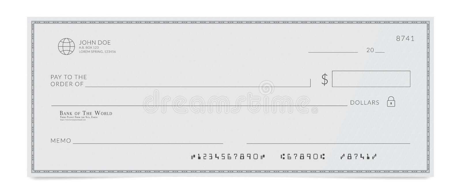 Blank Money Check Template. Fake Stimulus Cheque Mockup. Bank Checkbook ...
