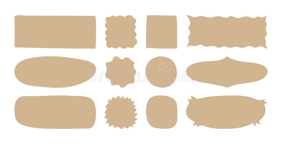 Blank Text Frames Template in Doodle Style. Beige Empty Textbox or ...