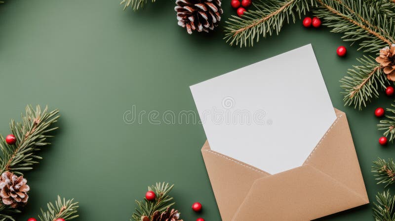 A Blank, Textured White Card with an Envelope Rests on a Vibrant Green ...