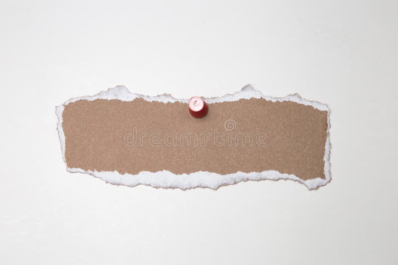 Blank Torn Brown Paper with Red Push Pin. Stock Image - Image of note ...