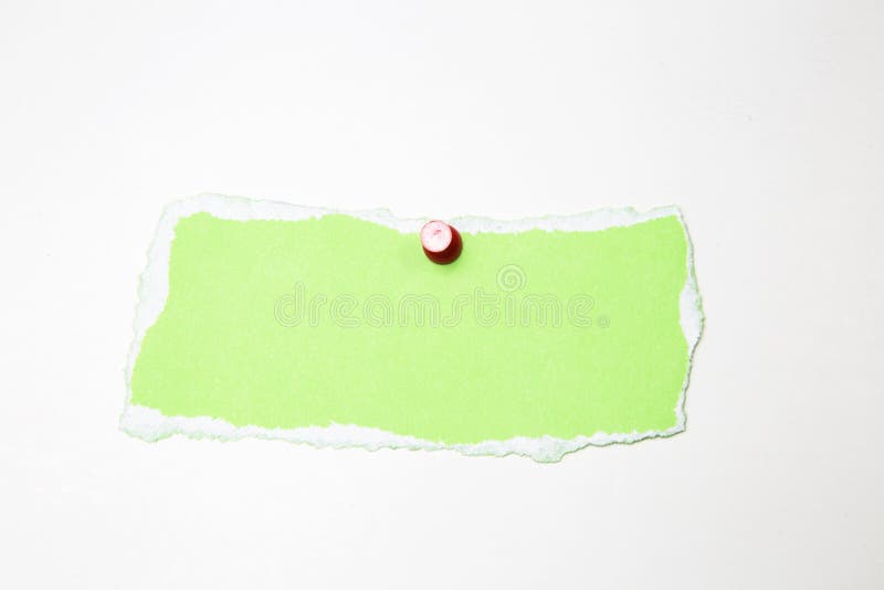 Blank Torn Green Paper with Red Push Pin. Stock Image - Image of hand ...