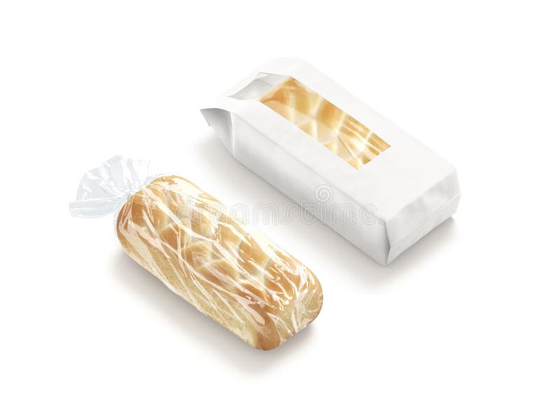 Blank Transparent Cellophane and White Paper Bread Pack Mockup ...