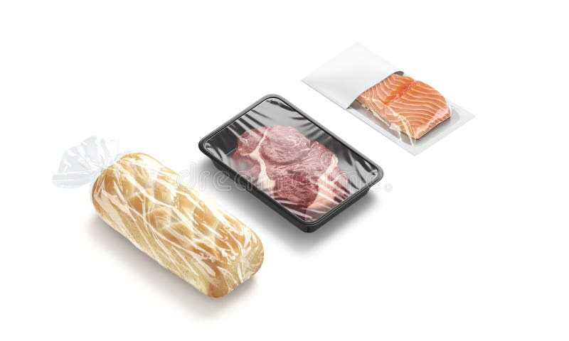 Blank Transparent Pack with Bread, Beef and Salmon Mockup, Isolated ...