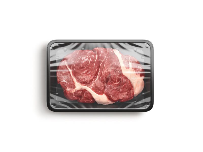 Blank Transparent Plastic Tray with Beef Mockup, Top View Stock ...