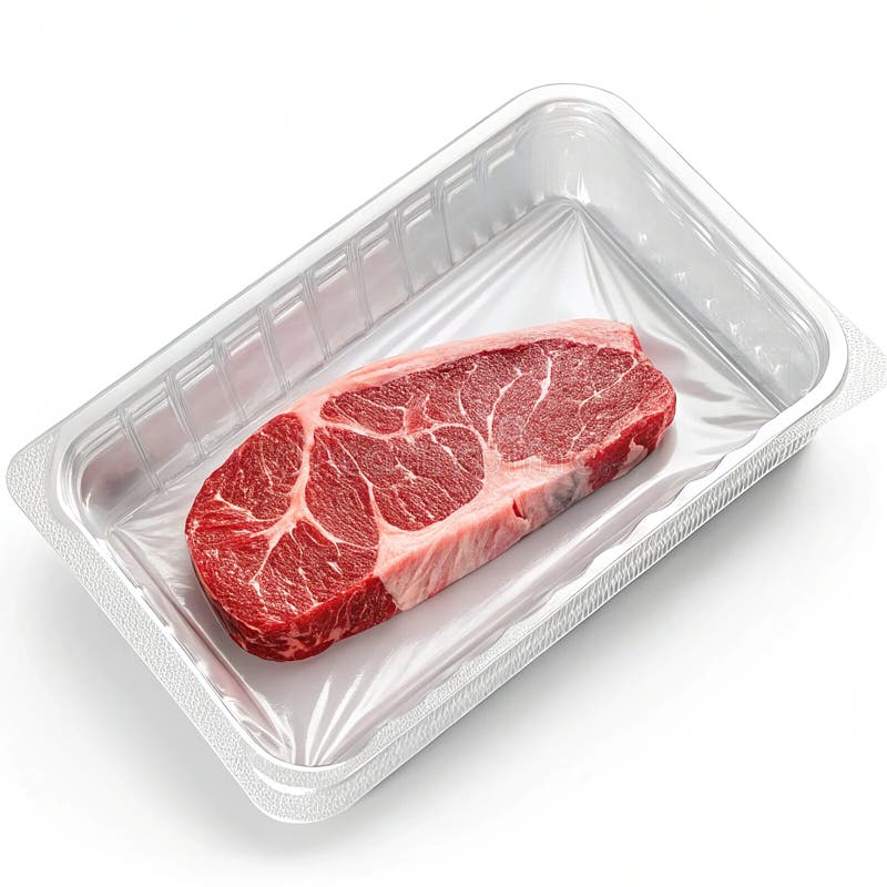 Blank Transparent Plastic Tray with Beef Mockup, Top View, 3D Rendering ...