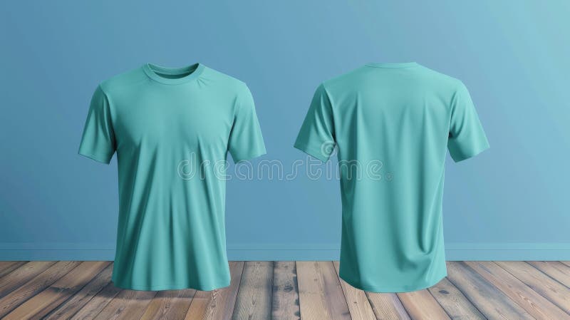 Blank Turquoise T-Shirt Front and Back View - Generative AI Stock Image ...