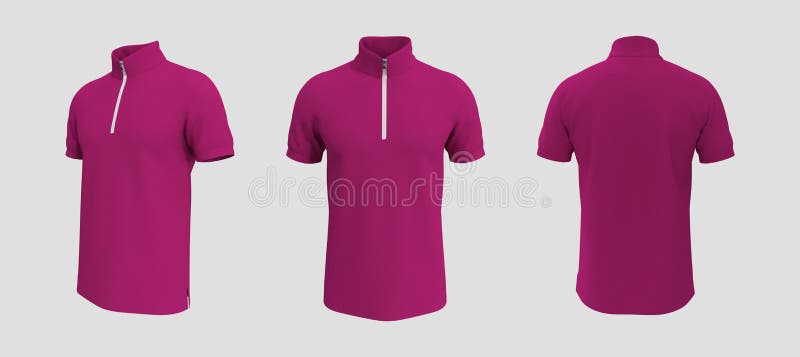 Blank Turtleneck Shirt Mockup with Half Zip in Front, Side and Back ...