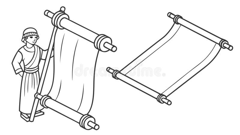 Blank Unrolled Ancient Scrolls, History and Message Vector Line Art ...