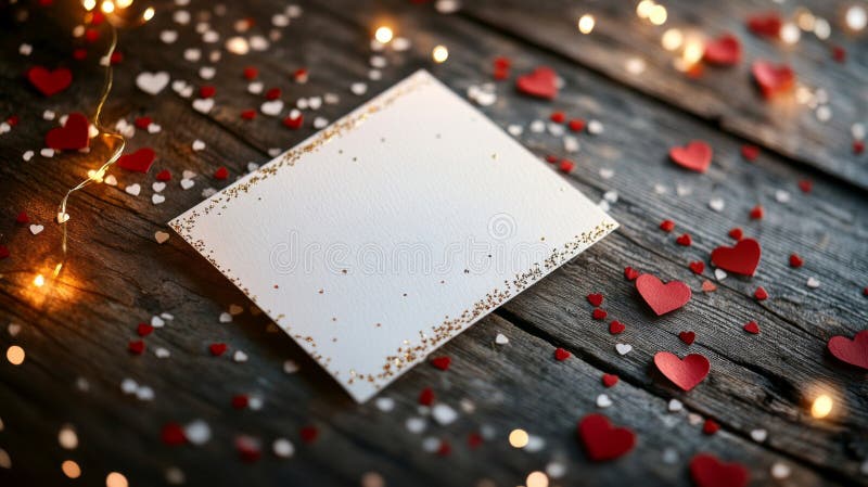 Blank Valentines Day Card with Hearts and Lights Stock Illustration ...