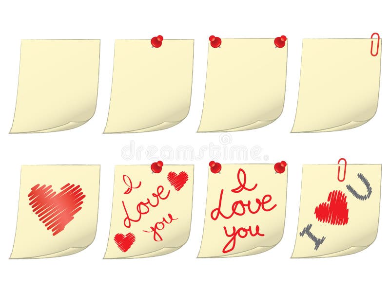 Set of Valentines Day Notes Stock Vector - Illustration of romantic ...
