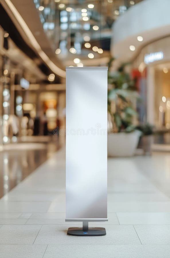 Blank Vertical Banner in Modern Shopping Mall Corridor Stock ...
