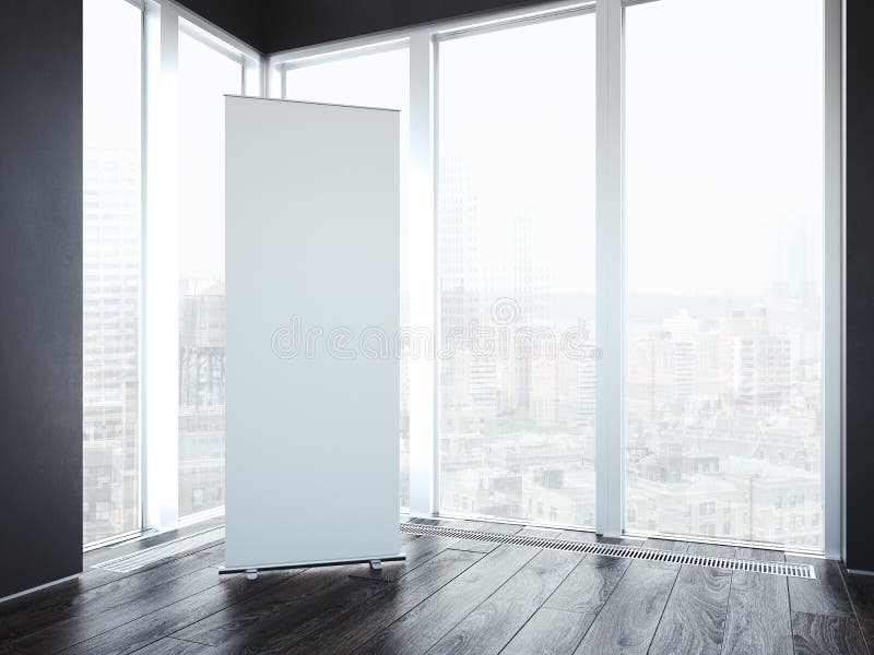 Blank Vertical Banner in Interior with Windows. 3d Rendering Stock ...