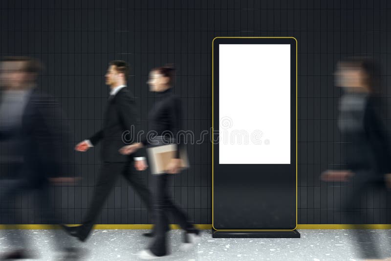 Vertical Digital Advertising Screen with Blank White Display in Subway ...