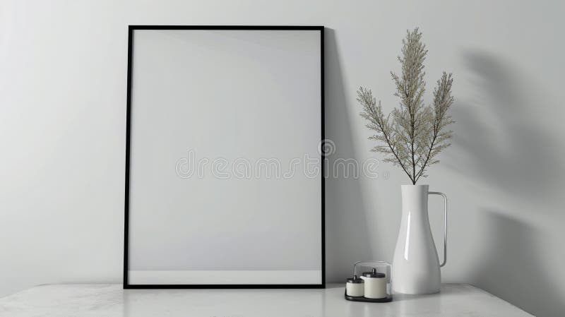 Blank Vertical Frame with Black Edges Mock Up on Wall Isolated Stock ...