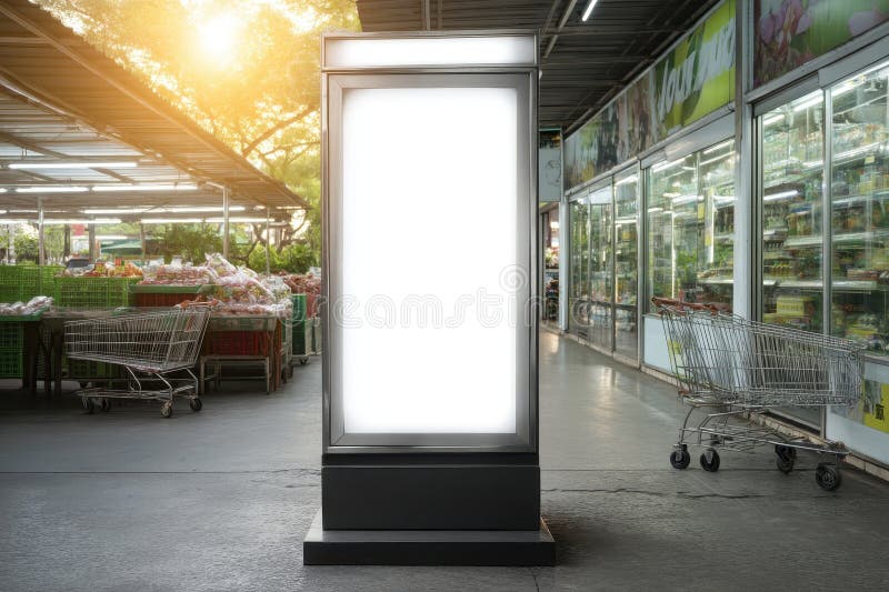 Blank Vertical Lightbox Poster Stand Positioned in Grocery Store ...