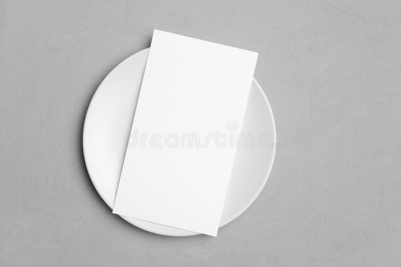 Blank Vertical Menu Card Mockup on White Plate Stock Image - Image of ...