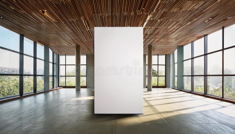 Blank Vertical Poster Mockup in Bright Modern Indoor Space with Large ...