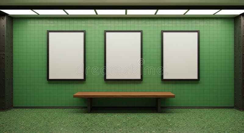 Blank Vertical Poster Mockups on Green Tiled Subway Wall Stock ...