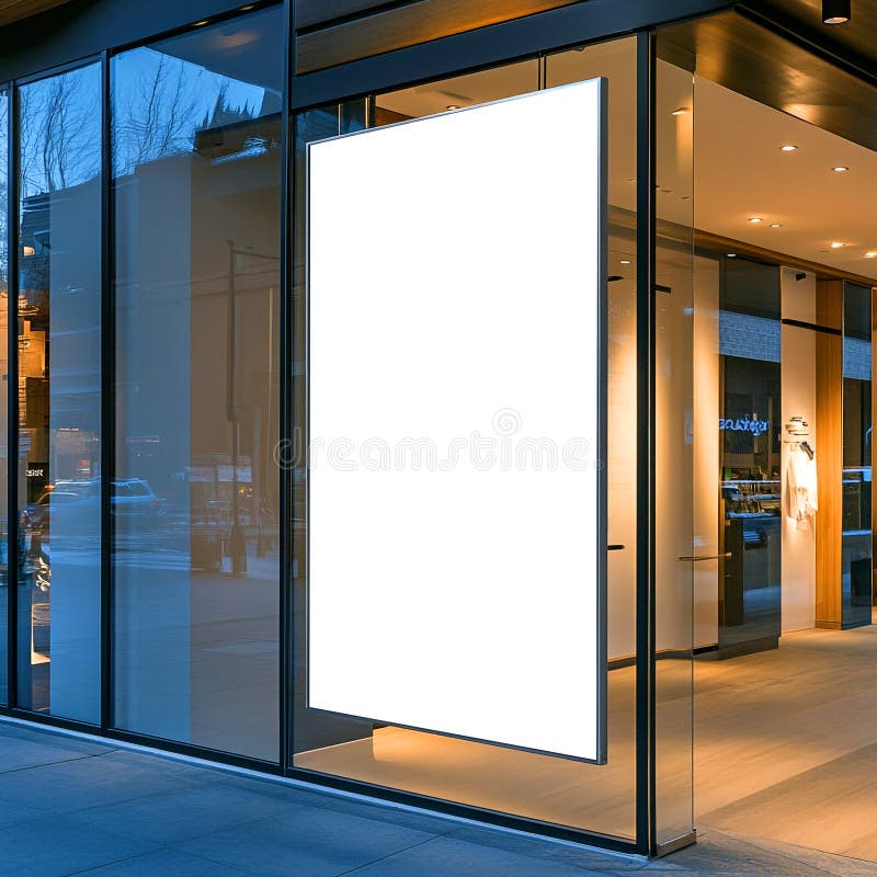 Blank Vertical Retail Sign Modern Store Window Display Mockup Stock Illustration - Illustration ...