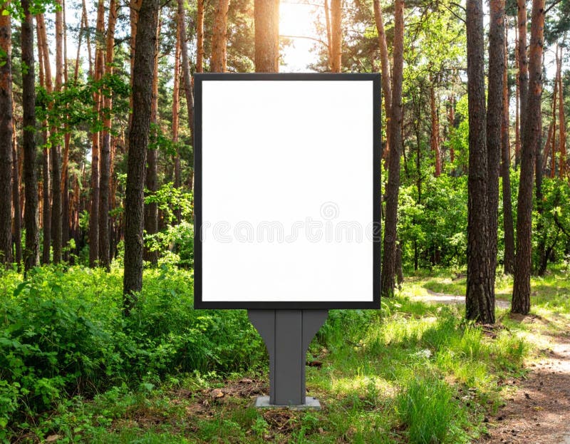 Blank Vertical Sign in a Sunny Forest Stock Illustration - Illustration ...
