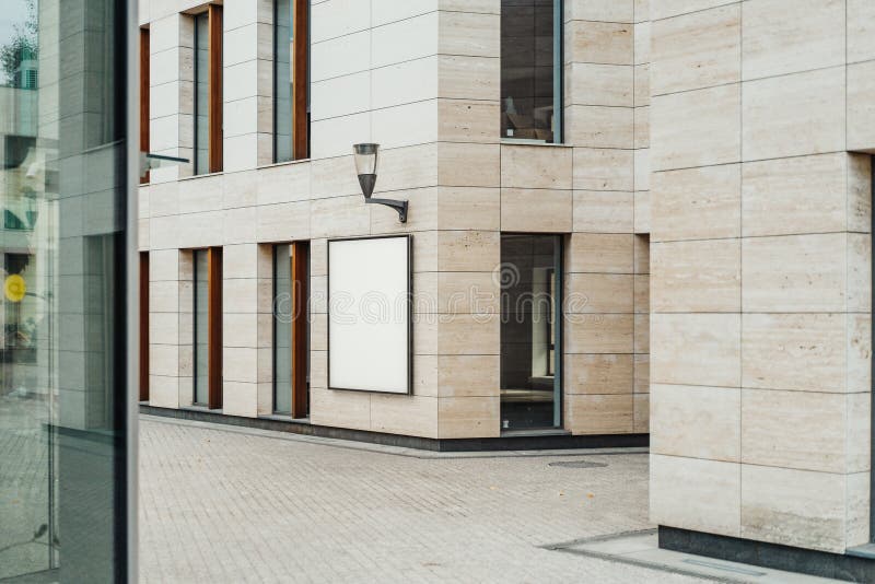 Blank Vertical Outdoor Banner at Bright Modern Building Wall, 3d ...