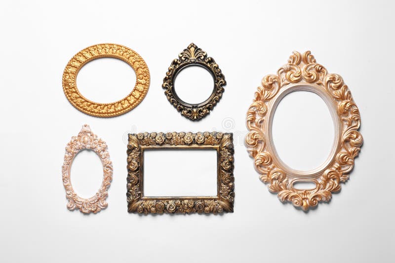 Blank Vintage Frames Hanging on White Wall Stock Image - Image of blank ...