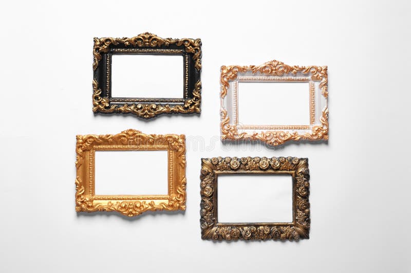 Blank Vintage Frames Hanging on White Wall Stock Photo - Image of home ...