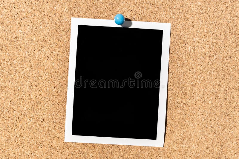 Blank Vintage Instant Photo Frame Pinned on Corkboard Stock ...