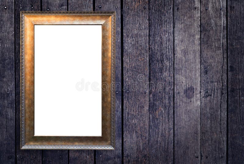 Blank Vintage Picture Frame on Wood. Stock Photo - Image of golden ...