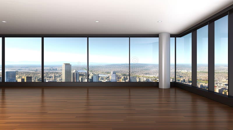 Blank Wall with Copy Space in Modern Office Interior, Large Window with ...