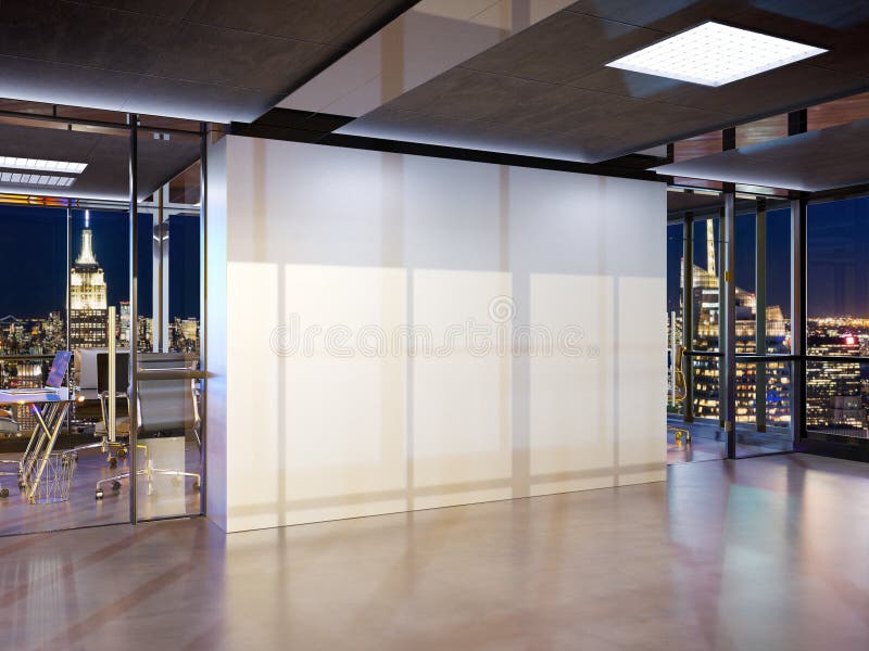 Blank Wall Mockup in Bright Office with Windows. Company Interior at ...