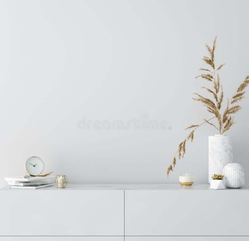 Blank Wall Mockup in Simple Minimal Interior Stock Illustration ...