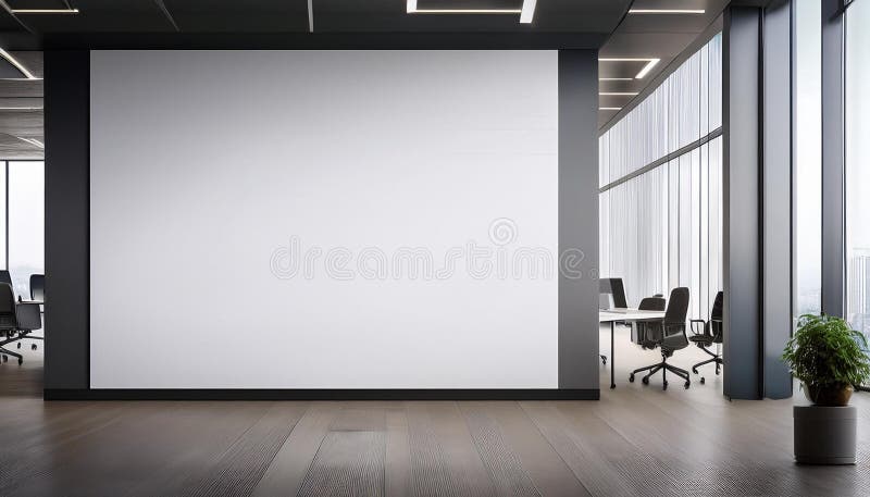 Blank Wall in Modern Office Interior Stock Illustration - Illustration ...