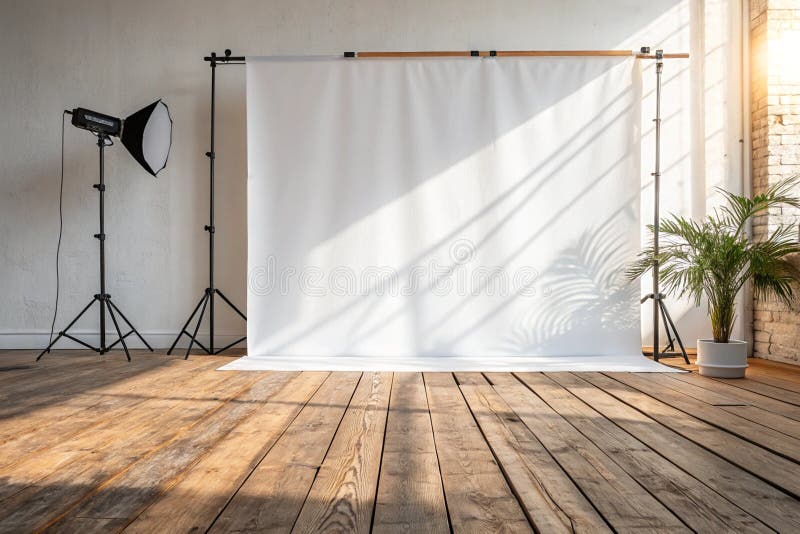 Blank Warm Lighting Background with White and Wooden Surface Stock ...