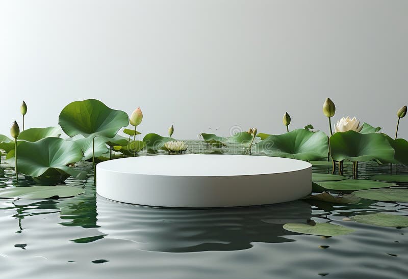 Blank Water-themed Podium with Subtle Lily Pad Reflections. Stock ...