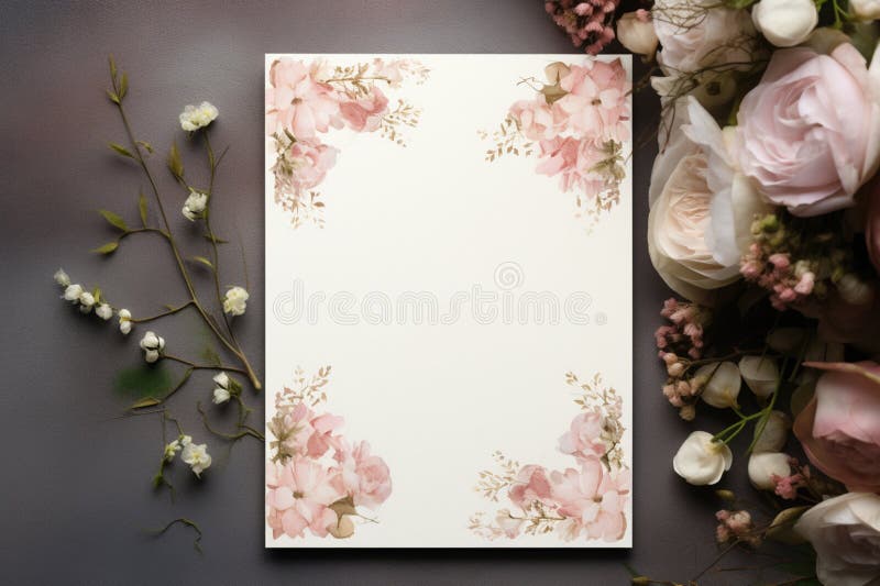 Blank Floral Wedding Card on White. Generative Ai Stock Illustration ...