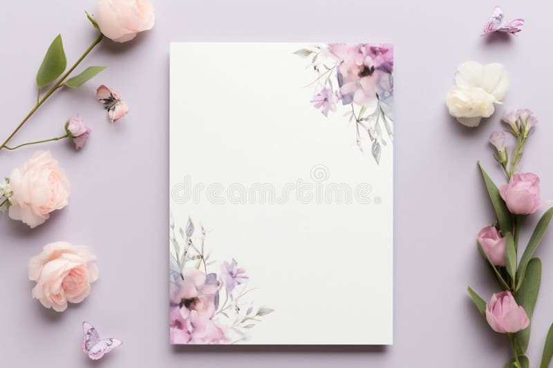 Blank Floral Wedding Card on White. Generative Ai Stock Illustration ...