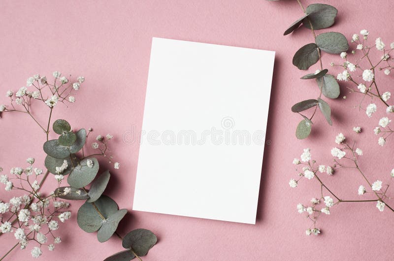 Blank Wedding Invitation Card Mockup with Botanical Decor Stock Image ...