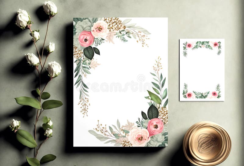 Blank Wedding Invitation with Floral Border. Generative Ai Stock Illustration - Illustration of ...