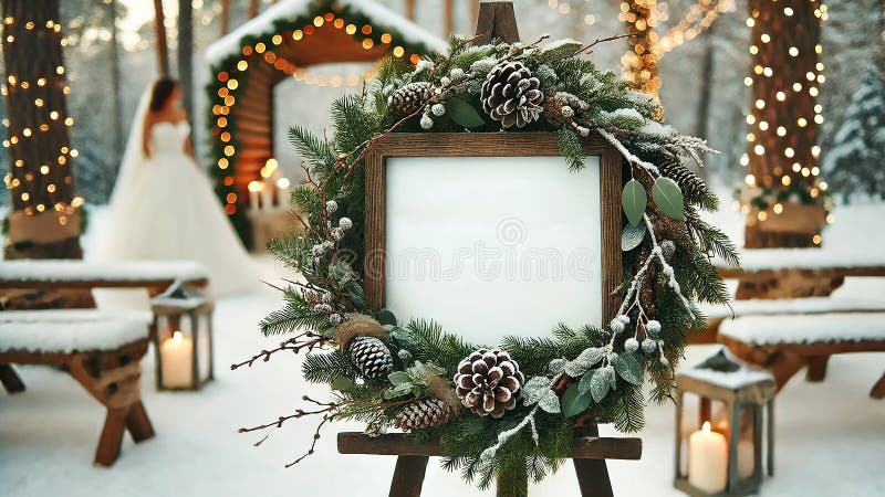 Blank Wedding Welcome Sign Encircled by a Wreath Stock Illustration ...