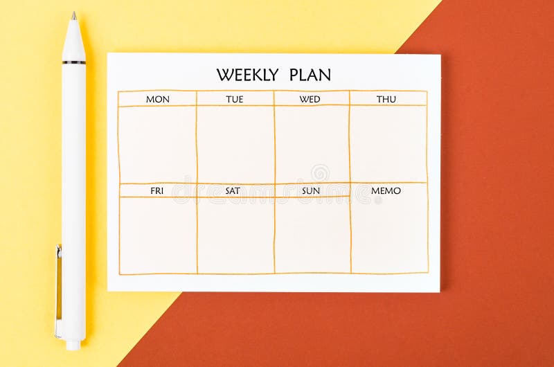 The Blank Weekly Plan Notice Block on Yellow Colour Background. Empty ...