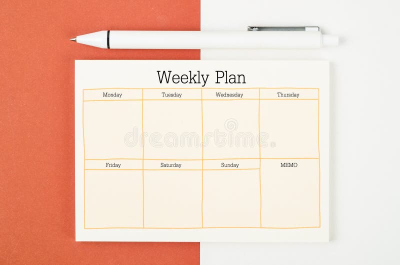 The Blank Weekly Plan Notice Block on Yellow Colour Background. Empty ...