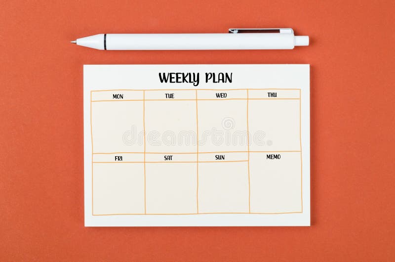The Blank Weekly Plan Notice Block on Orange Colour Background. Empty ...