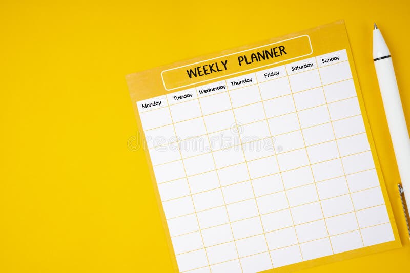 The Blank Weekly Plan Notice Block on Yellow Colour Background. Empty ...