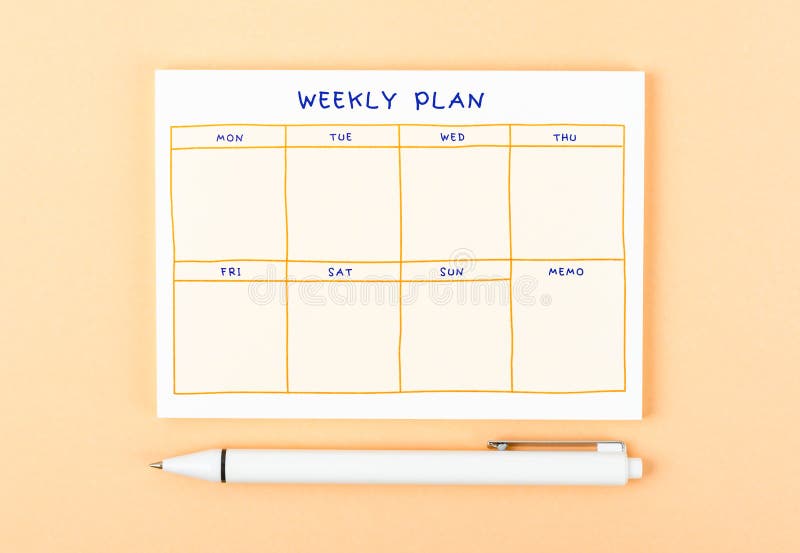 The Blank Weekly Plan Notice Block on Yellow Colour Background. Empty ...