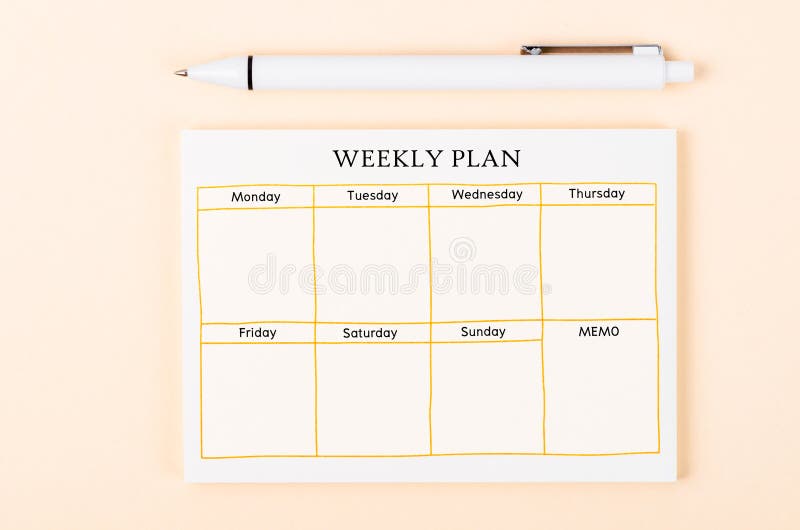The Blank Weekly Plan Notice Block on Yellow Colour Background. Empty ...